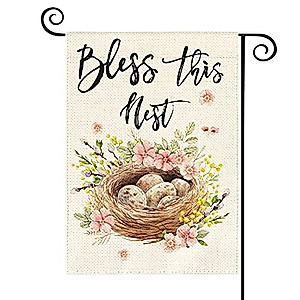 AVOIN colorlife Bless This Nest Garden Flag 12x18 Inch Double Sided Outside, Easter Holiday Yard Outdoor Decoration