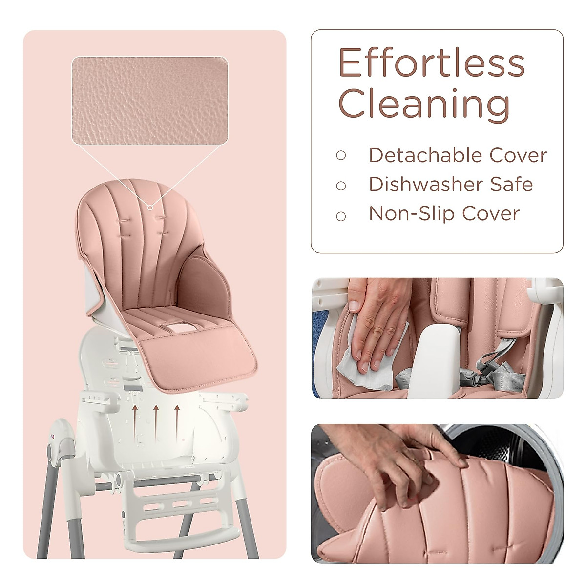 KÜB 3-in-1 Foldable Baby High Chair | 7 Height & 4 Recline Adjustable | Removable Seat & Tray for Easy Clean | 2 Locking Wheels | Multifunctional Infant Highchair for Babies Toddlers Girl (Pink)