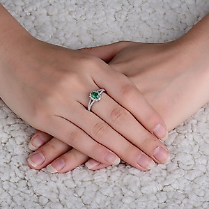 Lanmi Antique 14K White Gold Natural Green Emerald Rings Brilliant Diamond Engagement Wedding for Women Promotion