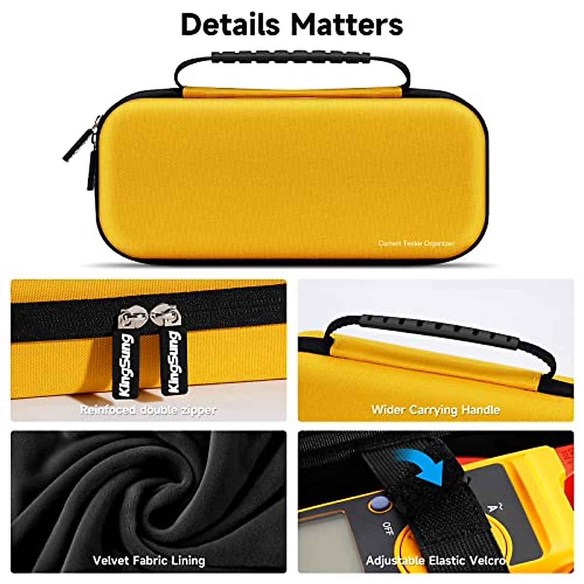 KingSung Hard Carrying Case for Fluke 323/324/325/302/303/305 Digital Clamp Multimeters and 374/375/376/902 FC True RMS Meters, with Wide Rubber Handle Strap, EVA Strong Drop-Resistant Shell,Yellow
