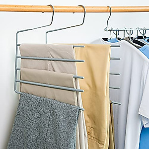 Nature Smile 4 Pack Heavy Duty Multi Layers Metal Pant Slack Hangers,Non-Slip 5-Tier Open-Ended Pants Hanger Closet Storage Organizer for Garden Flags Trousers Jeans Scarf(Silvery Grey Color