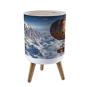 LGCZNWDFHTZ Small Trash Can with Lid Fantasy hot air Balloon Snow Covered Mountains Garbage Bin Pet Proof Waste Basket for Kitchen Bathroom Office Bedroom Decorative 1.8 Gallon