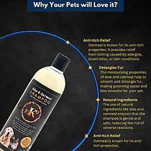 E3 Aloe and Oatmeal Shampoo for Cats & Dogs - for Allergies, Itching, Dog Skin and Coat Supplement, Helps Shedding, Hot Spots, Deodorizing Dog Shampoo - 16oz