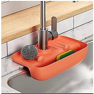 Kitchen Faucet Splash-Proof Draining Rack | Non-Slip Countertop Pad | Storage Rack Mat for Faucet to Keep Sponge | Water Collection Pad | White Rack | Orange Rack (Orange)