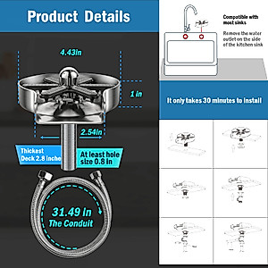 INKULEER latest design， Metal Glass rinser for kitchen sink, Glass rinser, Kitchen gadgets, Bottle washer, 18/8Stainless steel, Cup washer sink, The water column rotates 360°(Brushed)