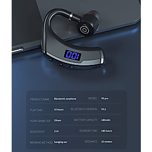 Bluetooth Headphone Single Ear Hook Wireless Business Headset with Mic Noise Cancelling Waterproof Earphone for L&R Ear