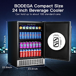 Bodega 24 inch Outdoor Beverage Refrigerator under Counter,180 Cans Stainless Steel Door Drink Fridge with Lock,Beer Fridge For Outdoor Kitchen,Home,Bar