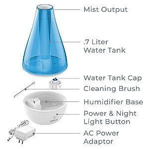 Pure Enrichment MistAire Studio Ultrasonic Cool Mist Humidifier - Small & Compact, Overnight Operation, 2 Mist Settings, Optional Night Light, & Auto Shut-Off - For Offices, Plants & Small Spaces