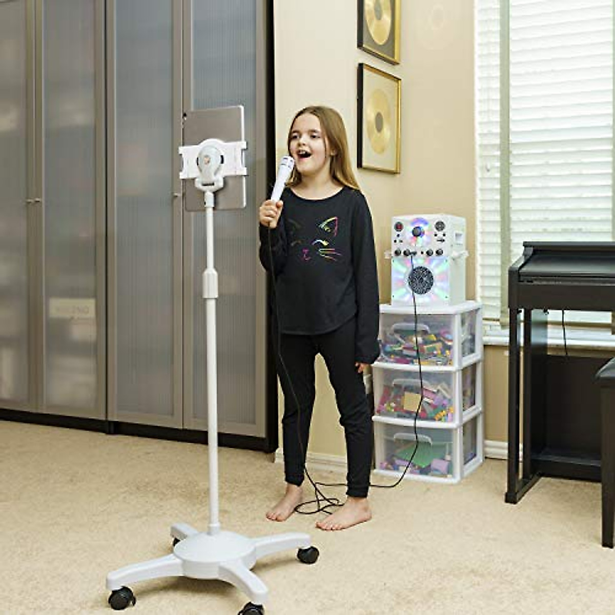 Hello LLamas Tablet Stand Holder with Wheels + Table Top Holder for Ipad- Extra Tall - Heavy Duty Multi Angle Adjustable - for School, Meetings, Education, Web Casts, Video Recordings