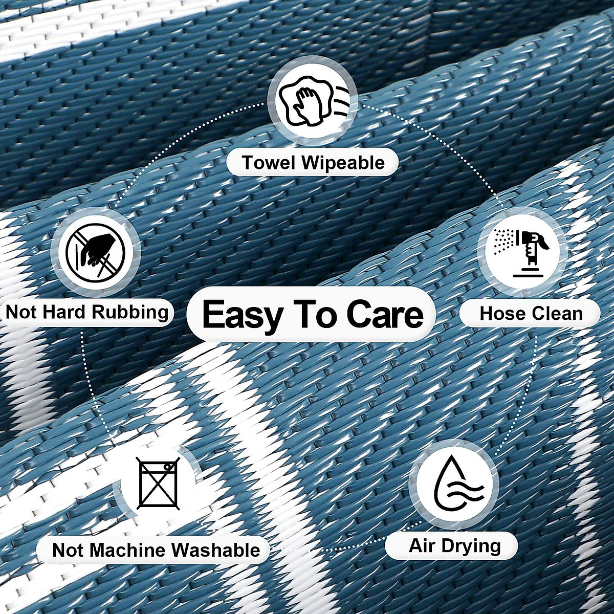 OutdoorLines Outdoor Reversible Rugs for Patio 9x12 ft - Plastic Area Rug, Stain & UV Resistant Portable RV Carpet, Plastic Straw Mats for Porch Deck and Camping Quatrefoil/Grayish Blue & White