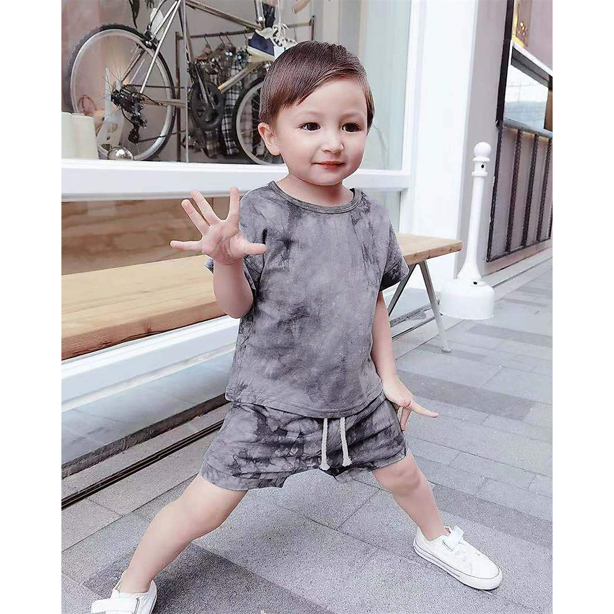 Baby Boy Clothes Tops Pants Shorts Set Toddler Boy Baby Clothes Tie-dye Baby Boy's Clothing 2Pieces Baby Outfits for Boys Grey 18-24 Month Boy Clothes