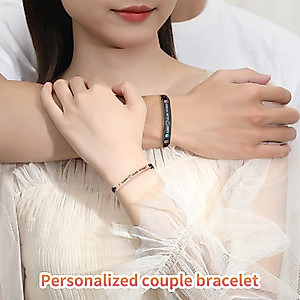 JUBOPE Personalized Handmade Braided Couples Bracelet - Custom Engraving Name ID Long Distance Relationship Bracelet Adjustable Rope Couples Bracelet Gift for Men Women Lover