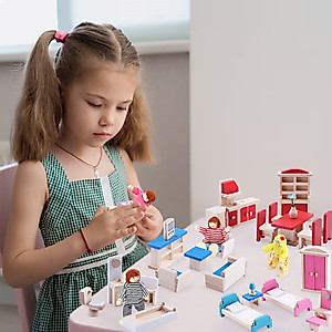Toydaze The Wooden Dolls House Furniture Set Contains 35 Pieces of Dolls House Accessories for Girls and Boys Aged 3+
