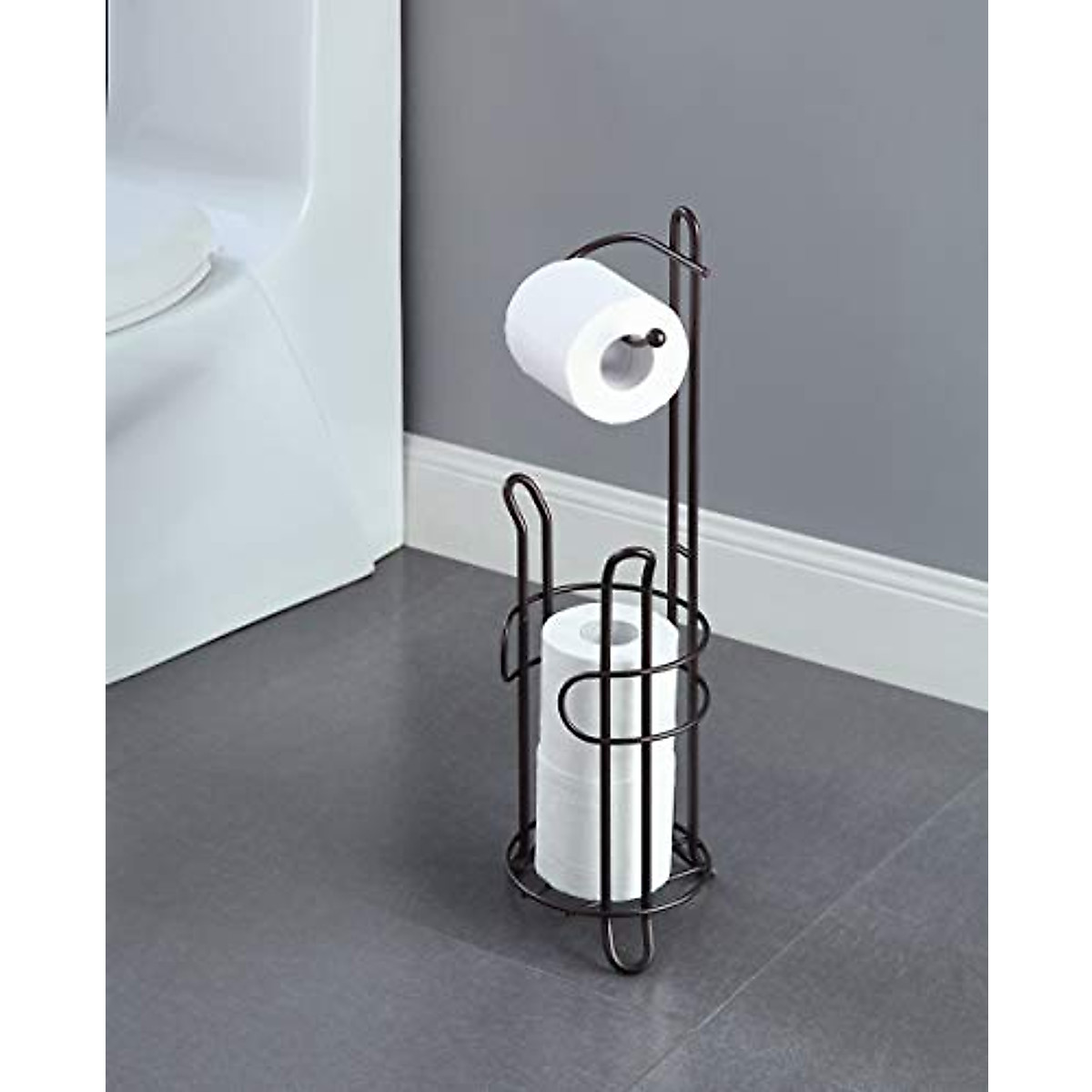 SunnyPoint Bathroom Toilet Tissue Paper Roll Storage Holder Stand with Reserve, The Reserve Area Has Enough Space to Store Mega Rolls; Coating Bronze