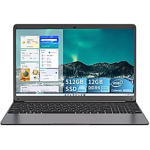 SGIN Laptop, 12GB RAM 512GB ROM Laptops, Quad-Core N5095 Processor Computer, 15.6 Inch Laptop with 1920 * 1080 IPS FHD Display, Dual Band WiFi, BT4.2, 7000mAh Battery, Type-C