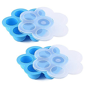 CHuangQi 2pcs Silicone Egg Bites Molds for 5, 6, 8 qt Instant Cooker, Pressure Cooker, Food Storage Container with Lid & Freezer Tray (6.3x5.7x1.4in)