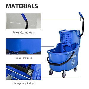 34 Qt Mop Bucket with Wringer, Side Press Wringer Combo Commercial Rectangular Mop Bucket on Wheels, Mop Bucket and Wringer Combo on Wheels for Floor Cleaning/Wet Mopping