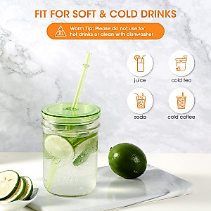 Aieve Mason Jar Lids with Straws, 6 Pcs 16oz 24oz Wide Mouth Mason Jar Drinking Lids with Straw Hole, Mason Jar Straw Lids with 6 Pcs Straws (Jar is NOT included)