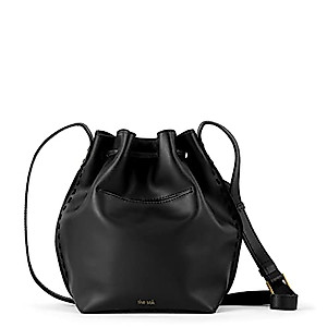The Sak Ivy Drawstring Bucket Bag in Leather, Convertible Purse with Crossbody Strap, Black Vachetta