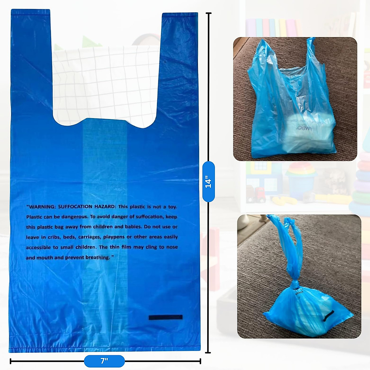 Baby Diaper Bag Disposable (500 Count, Blue) Fresh Baby Powder Scented Easy Tie Handles Bulk Diaper Sacks Disposable Dog Poop Bags Cat Litter Clump & Poop Bags Sanitary Pads Disposal Bags (500 Bags)