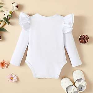 LYSMuch Baby Girls Ruffle Long Sleeve Bodysuit Infant Solid Color Top Jumpsuit Clothes(White,9-12Months)