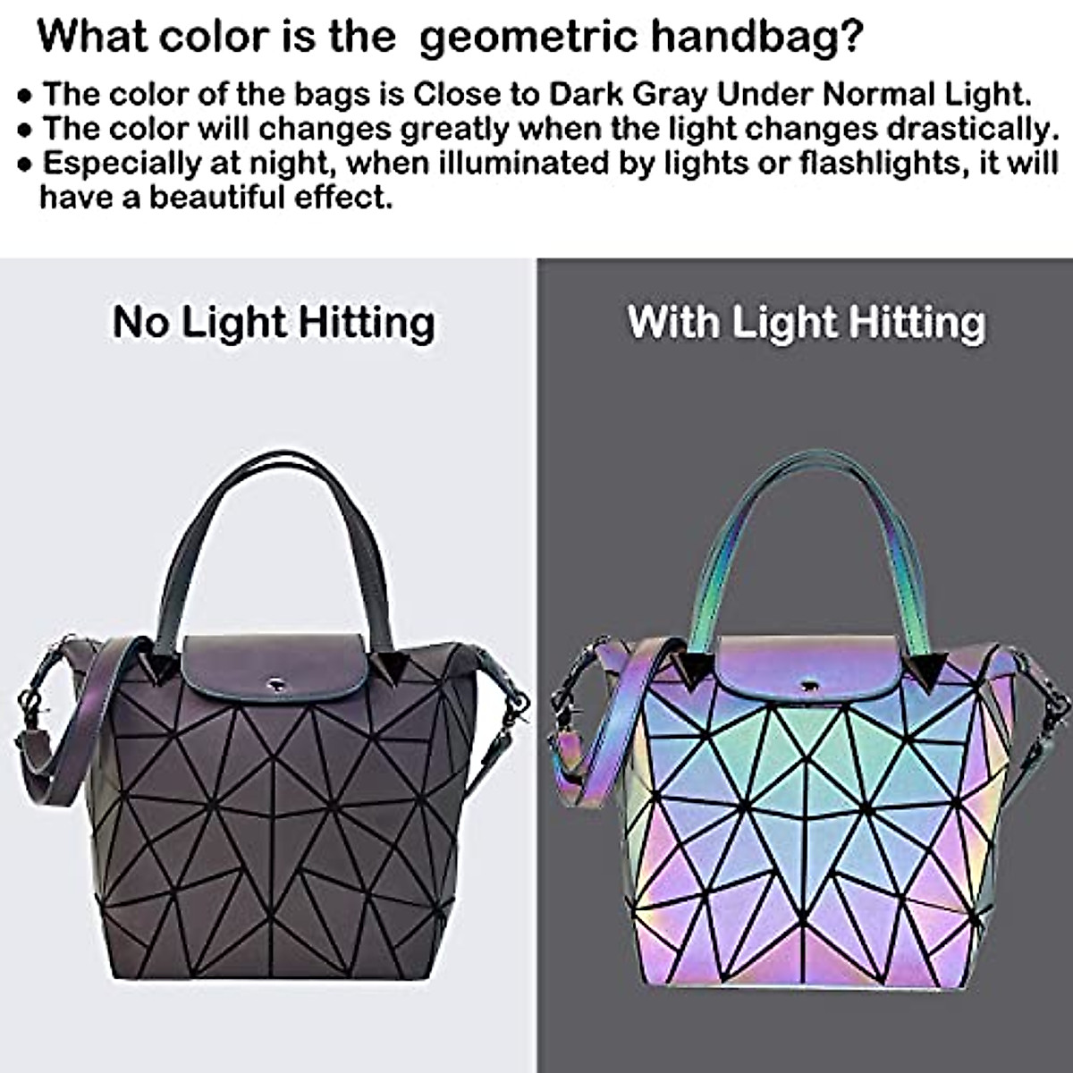 SIYUE Geometric Luminous Purses and Handbags Women Holographic Reflective Crossbody Bag Wallet Flash Rainbow Tote C