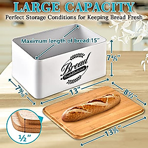 AOSION Metal Bread Box for Kitchen Countertop, All-In-One Large Bread Boxes with Bamboo Cutting Lid, Bread Storage Fresher For Longer, White