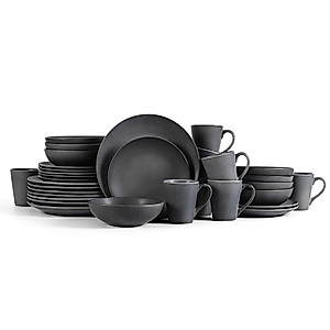Stone Lain Grao Stoneware 16-Piece Dinnerware Set, Grey