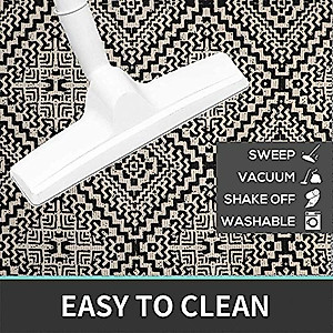 famibay Cotton Boho Rug 2x3+2x4.2Ft Black and Cream Diamond Symmetry Kilim Printed Woven Area Throw Rug with Tassels Accent Small Boho Rug for Entryway Laundry Bedroom Dorm