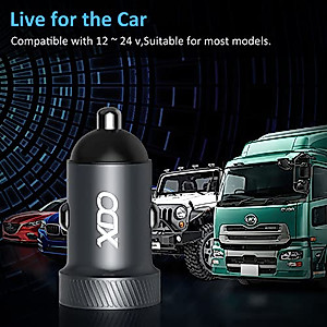 XDO USB C Car Charger, 50W 2-Port Fast Charging with USB C Power Delivery, Compatible for iPhone 13/12/11/X/XS/8/Pro/Max/Mini, iPad Pro/Air/Mini, Samsung Galaxy S22/S21/S10, Pixel/Nexus and More