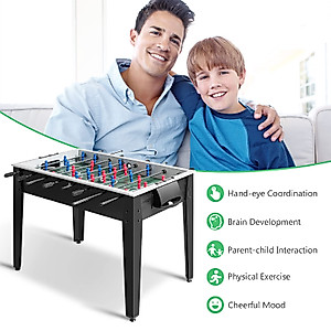 GYMAX 48” Foosball Table, Arcades Soccer Game Table for Multiplayer with 2 Balls, Score Keepers Wooden Competition Sized Foosball Table for Adults and Kids (Black)