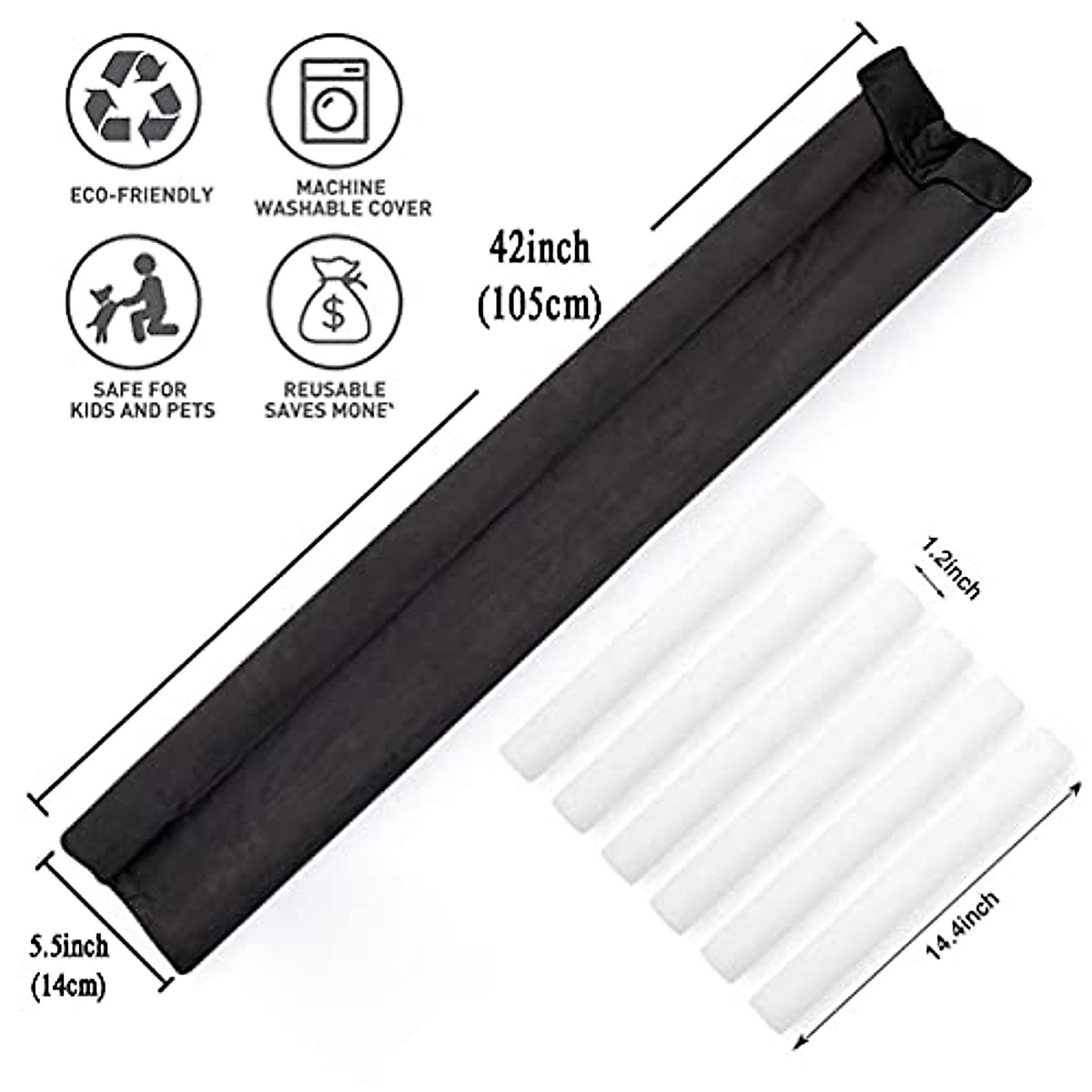 Door Draft Stopper, Pure Cotton 21-42 inch Adjustable Under Door Draft Stoppers, Soundproof Door Sweep for Interior and Window, Twin Door Sweep Weather Stripping Blocker Guard, Machine-Washable