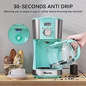 Wamife Coffee Maker - 12 Cup Programmable Drip Coffee Machine Coffee Brewer Timer Machine with Thermal Carafe Retro Coffee Makers for Home & Office (Blue)