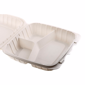 [50 Pack] 9 inch 3 Compartment Clam Shell Take Out Food Container - Mineral Filled Polypropylene, Tree Free - Microwavable, Bidodegradable, Recyclable, Heavy Duty, MFFP (9 inches)