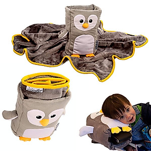 Roamwild Kids Travel Pillow and Travel Blanket Set - 'Tux' Armrest Buddy Transforms Any Armrest Into a Comfy Childs Pillow