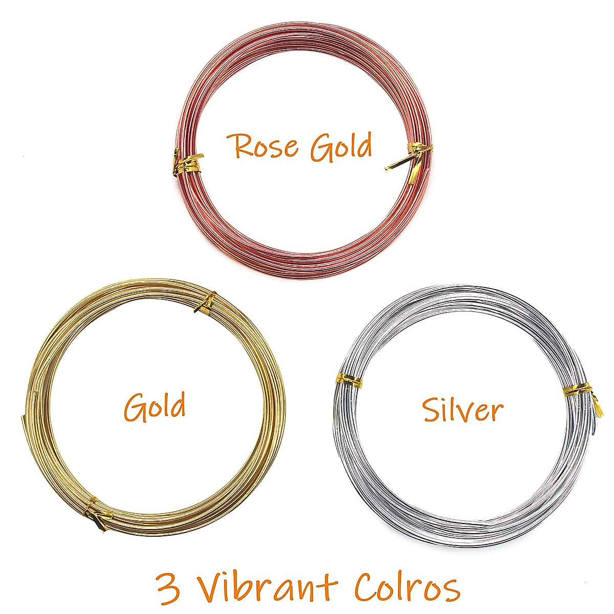 Cinvo 3 Rolls Craft Wire Jewelry Beading Wire Flexible Aluminum Wire Tarnish Resistant for DIY Jewelry Craft Making (12 Gauge/2mm Thick, Silver, Gold and Rose Gold)
