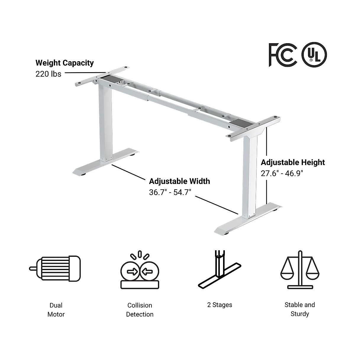 Progressive Desk Electric Compact Stand Up Office Home Desk, White Frame, Warm White MDF Tabletop, White Round Grommet Prime Ryzer 60" x 30"