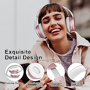 JOMILIN B9 Bluetooth Headphones Over-Ear, 60 Hours Playtime Lightweight Folding Hi-fi Stereo Bass Wireless Headset with Mic, Volume Control Headphones for iPad/Travel/Tablet/PC (Rose Gold)