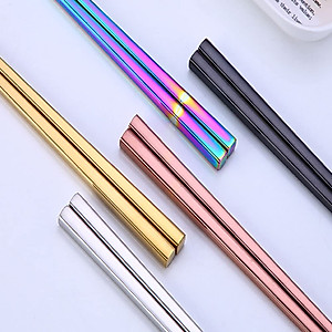 Stainless Steel Chopsticks,Reusable Chopsticks,Dishwasher Safe Metal Chopsticks, Easy to Use,Square Lightweight Chopsticks (7 PCS,Multicolor)