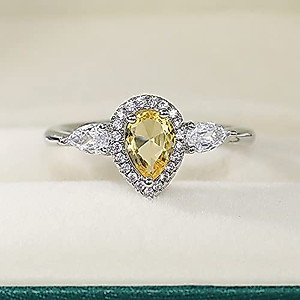 SCHZBSP S925 sterling silver exquisite pear-shaped cut yellow 5A zircon engagement ring inlaid with shiny diamond ring fashion women's water drop ring party prom accessories (8)