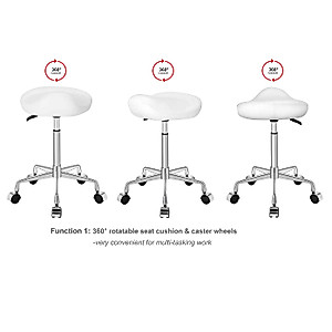 Kaleurrier Ergonomic Rolling Swivel Saddle Stool with Wheels,Hydraulic Pneumatic Lifting Height Adjustable Lightweight Chair for Clinic Hair Salon Massage Lab Kitchen Home Office (White, Without Back)