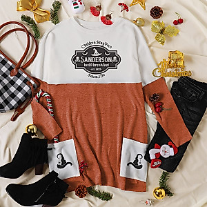 MORCHOY Womens Sanderson Sisters Bed & Breakfast Halloween Shirt Dress, Hallow's Day Fall Sweatshirt for Women -E-2XL