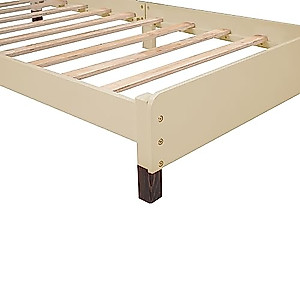 Harper & Bright Designs Twin Bed Frames with House-Shaped Headboard, Wooden Kids Twin Platform Bed Frame with Motion Activated Night Lights, Cute Single Twin Bed for Girls Boys, Cream+Walnut