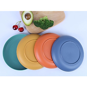 LuckyZone 7.8 Inches Unbreakable Wheat Straw Plates - Lightweight & Reusable Plate Sets of 4 for Kitchen Dishes - Dishwasher & Microwave Safe - Healthy, BPA Free & Eco-Friendly (4 Color)