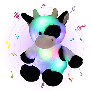 Glow Guards 15'' Light up Music Cow Stuffed Animals Glowing Singing Soft Plush Toy with Lullaby Songs LED Night Lights for Birthday Gifts Toddler Kids Nap Time Pal