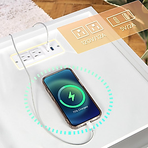 Nightstand with Charging Station, Bedside Table with USB & Type-C Port, Modern End Table with 2 Drawers for Bedroom Furniture, White