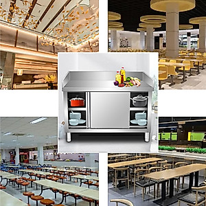 Thickened Stainless Steel Work Table Sliding Door Prep Table Perimeter Edge Stall Design Multi-Function Storage Cabinet Large Storage Commercial Kitchen Metal Table Casework