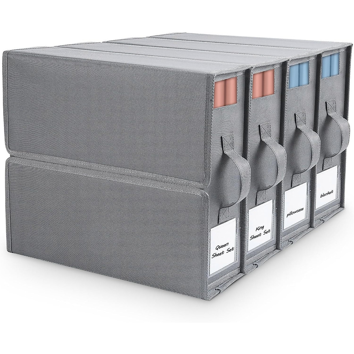 Finneya Bed Sheet Organizers - 4 Pack(Queen or King Size), Foldable Sheet Cube Storage Container Linen Closet Organizers, Duvet Covers and Pillowcases Storage Box for Bedding Blankets Towels (4 PCS)