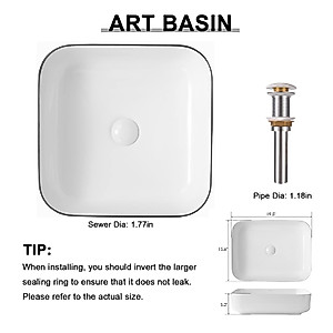 Tysun Vessel Sink Square, 15'' x 15'' Modern Bathroom Square Above Counter White Porcelain Ceramic Vessel Vanity Sink Art Basin