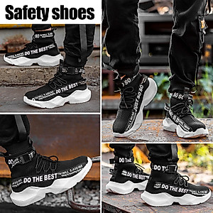 Furuian Steel Toe Shoes for Men Women Comfortable Lightweight Safety Snekaers Industrial Construction Work Shoes for Men Black